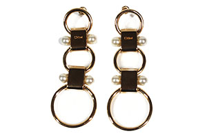 boucle d'oreille perce chloe triple anneaux pendant dore et perle au ...