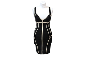 robe gainante a bretelle herve leger noir ganse ecru ...