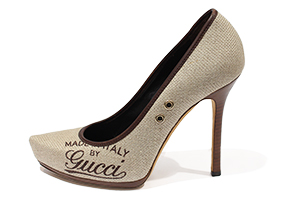 escarpins a talon gucci en toile de jute beige ganse cuir marron ...