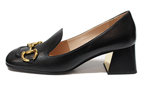 mocassins gucci en cuir noir talon large gros mors dore ...