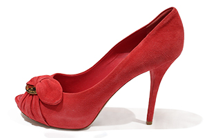 escarpins open toes louis vuitton en daim rouge deco noeud devant ...